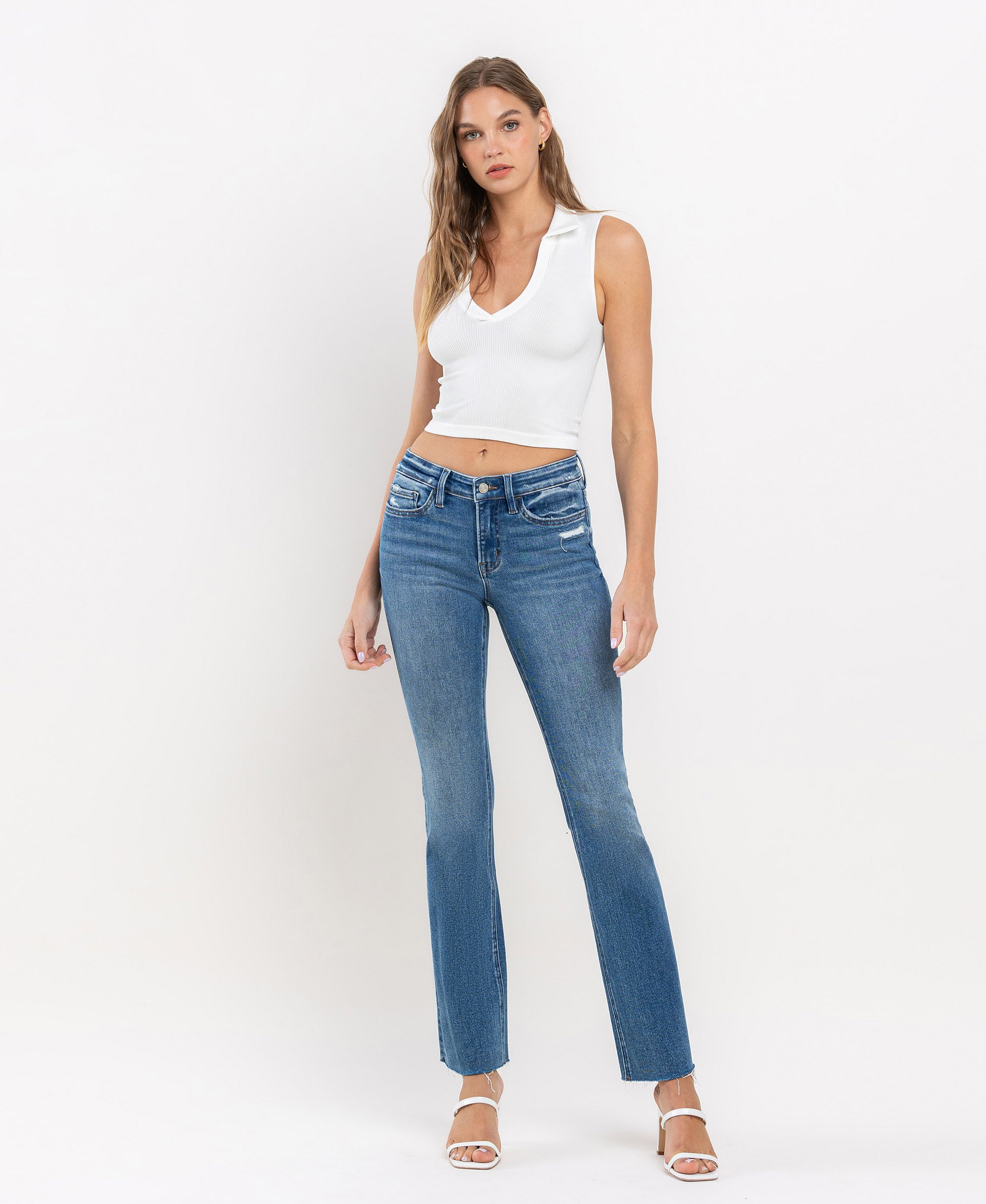 VERVET Well Rounded Mid Rise Raw Hem Ankle Bootcut Jeans