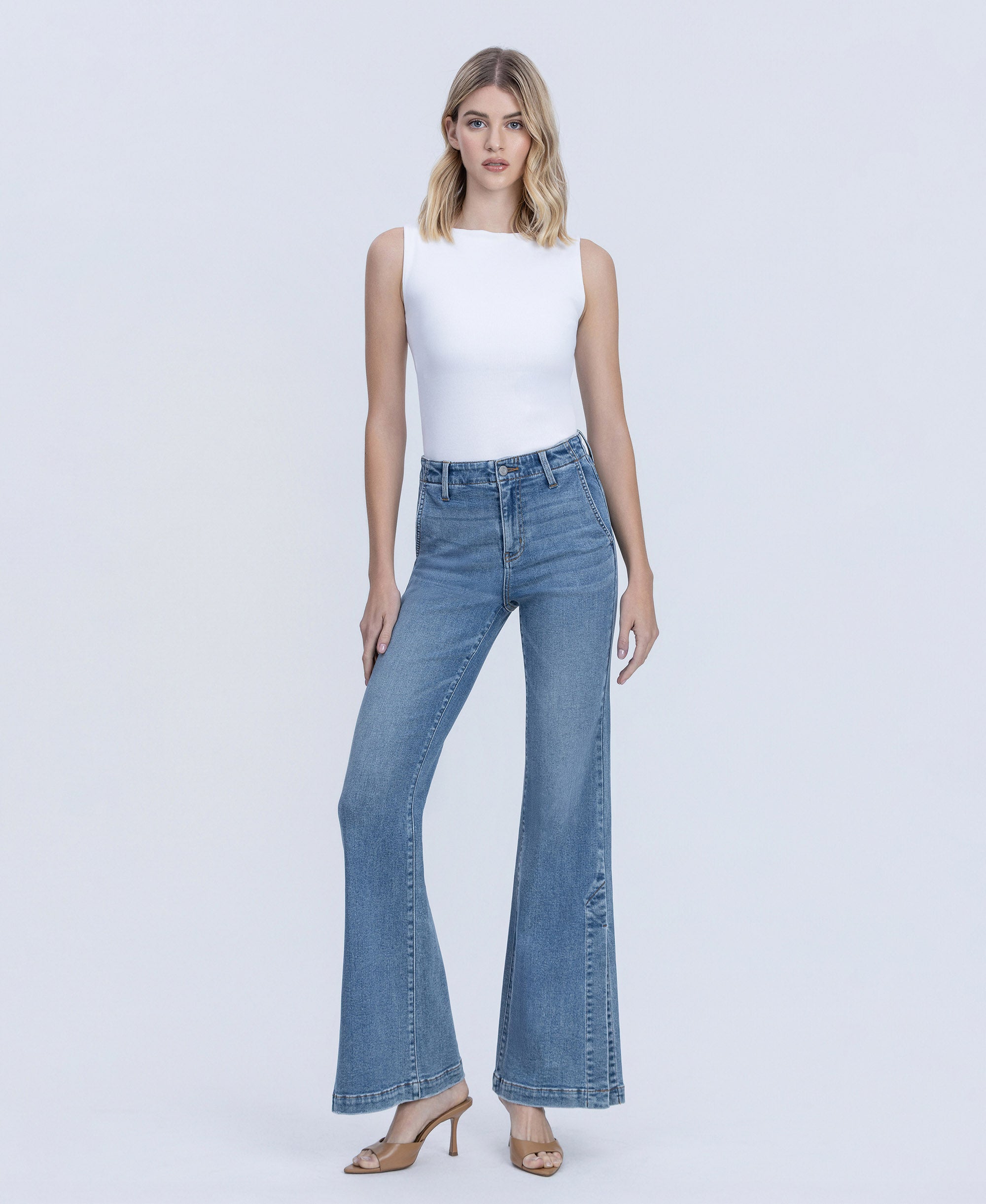 VERVET Lustre High Rise Slit Hem Easy Flare Jeans