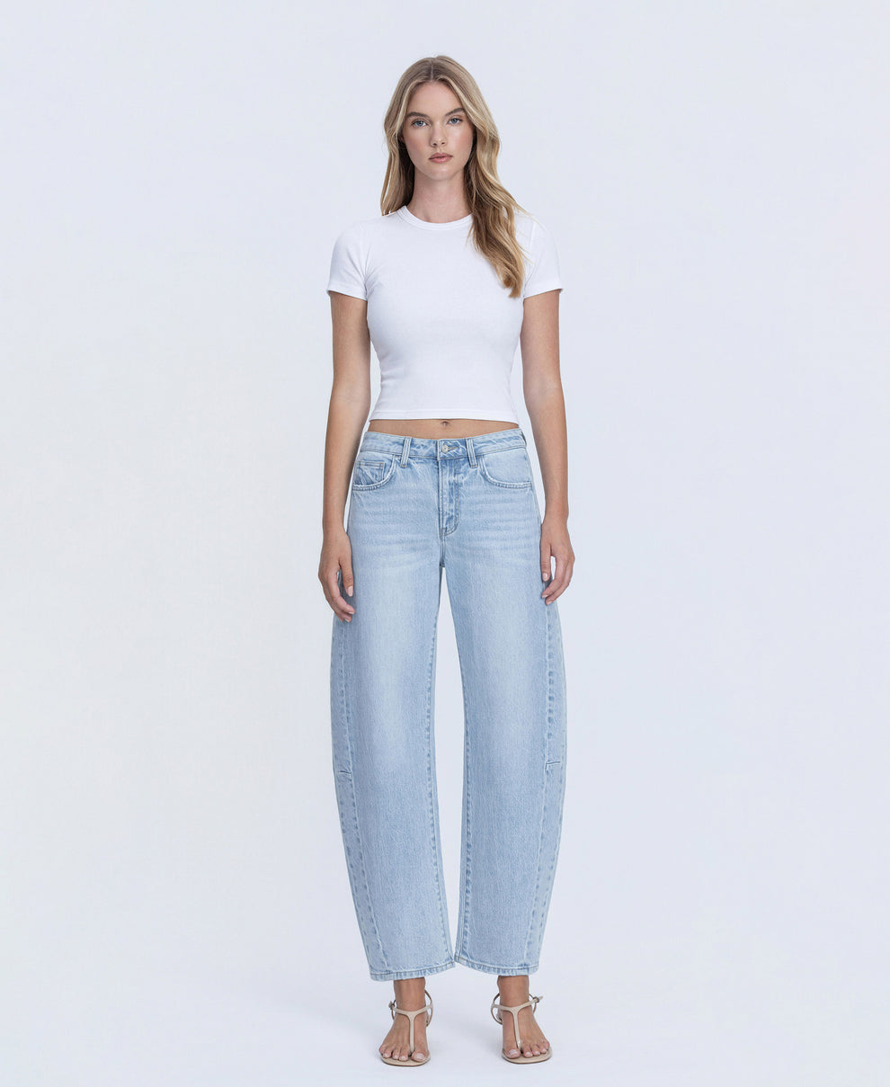 VERVET Godlike High Rise Seam Detail Crop Barrel Jeans